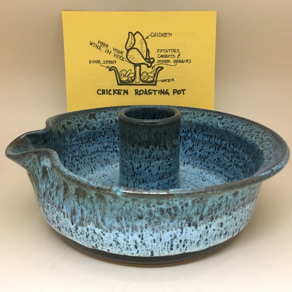 202- Chicken Roaster (Light Blue on Black) – Wizard of Clay Pottery